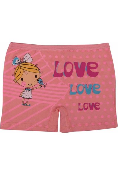 Love Yazı Baskılı Likraklı Kız Çocuk Boxer 5023 | Yavruağzı