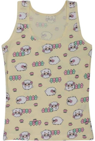 Kalın Askılı Kuzu Baskılı Kız Çocuk Atlet 3412 | Sarı Kalın Askılı Kuzu Baskılı Kız Çocuk Atlet 3412 | Sarı