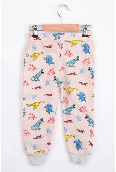 Dinozor Desenli Erkek Çocuk Eşofman Altı | Bej