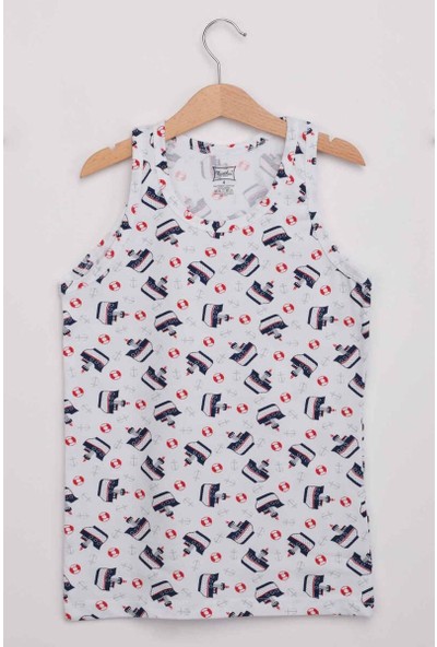 Tutku Erkek Çocuk Desenli Elastan Atlet | Beyaz Tutku Erkek Çocuk Desenli Elastan Atlet | Beyaz