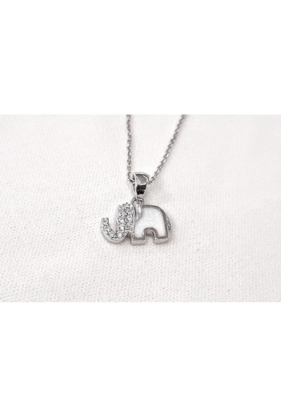 Beyaz Opal Taşlı Mineli Fil Kolye