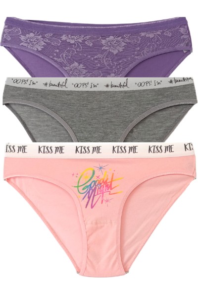 Tutku Kadın 3'lü Karışık Desenli Slip Külot