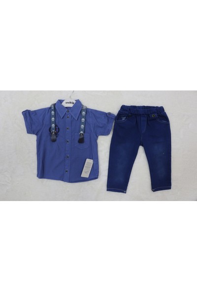 Erkek Çocuk Takım (Likralı Kot Pantolon + Gömlek + Pantolon Askısı)