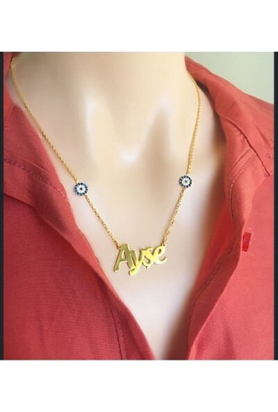 Gökdeniz 925 Çift Nazar Detaylı Kişiye Özel Isimli 925 Ayar Gümüş Kadın Kolye