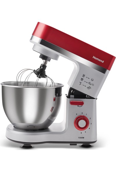 Homend Profashion 3012H Stand Mikser Kırmızı Silver 1500W 5 Lt Homend Profashion 3012H Stand Mikser Kırmızı Silver 1500W 5 Lt