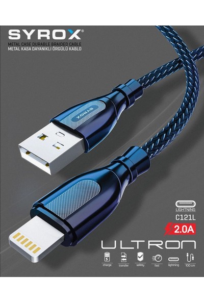 Syrox Yeni Metal Kasa Lightning(Apple iPhone) Şarj Kablosu Syrox Yeni Metal Kasa Lightning(Apple iPhone) Şarj Kablosu