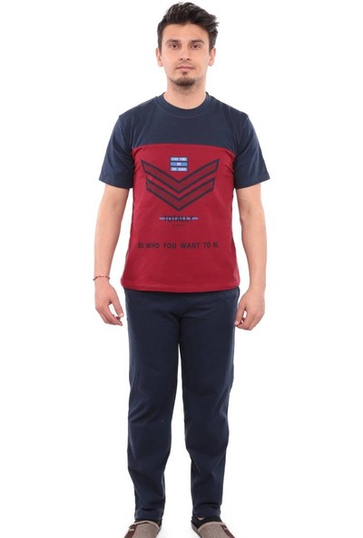 Sude Desenli Kısa Kolllu Erkek Pijama Takımı 06 | Bordo