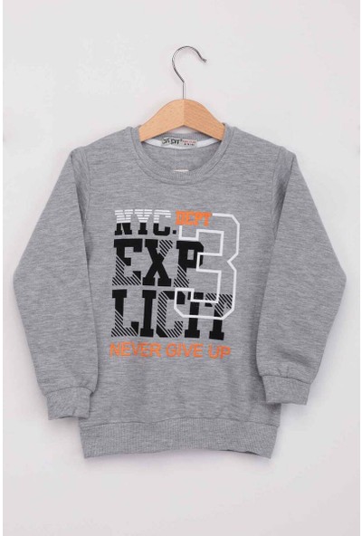 Çıt Çıt Never Gıve Up Yazılı Erkek Çocuk Sweatshirt | Gri Çıt Çıt Never Gıve Up Yazılı Erkek Çocuk Sweatshirt | Gri