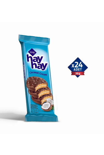 Hay Hay Kakao Kaplamalı Kremalı Bisküvi Hindistan Cevizli 36 gr x 24 Adet Hay Hay Kakao Kaplamalı Kremalı Bisküvi Hindistan Cevizli 36 gr x 24 Adet