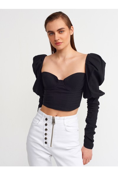 Dilvin 50120 Balon Kollu Top-Siyah