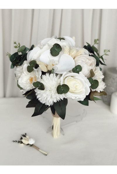 Paparti Yeni Sezon Yeni Beyazın Büyüsü Gelin Çiçeği Gelin Buketi ve Damat Yaka Çiçeği Özel Tasarım