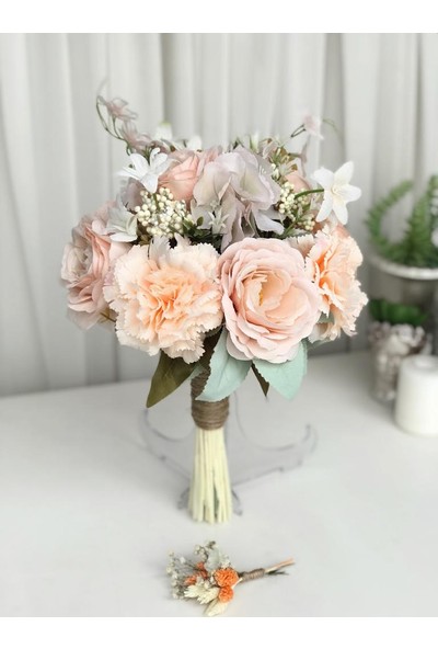 Paparti Yeni Sezon Soft Somon Aranjman Gelin Çiçeği Gelin Buketi ve Damat Yaka Çiçeği Özel Tasarım Paparti Yeni Sezon Soft Somon Aranjman Gelin Çiçeği Gelin Buketi ve Damat Yaka Çiçeği Özel Tasarım