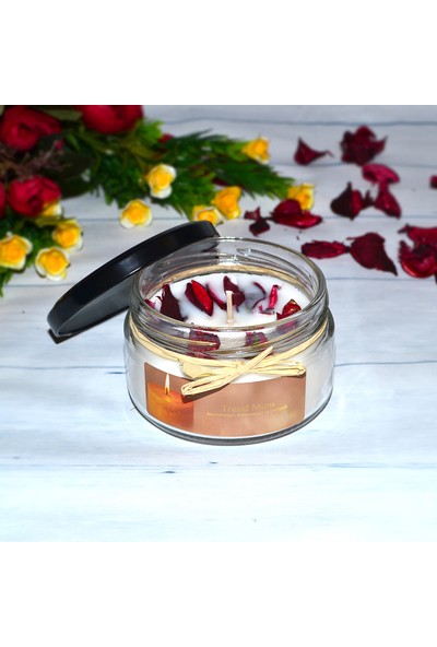 Trend Mum Aromaterapi Vanilya Kokulu Kuru Çiçekli Soya Mum , Hediyelik Trend Mum Aromaterapi Vanilya Kokulu Kuru Çiçekli Soya Mum , Hediyelik