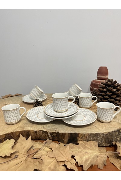 Meg Porselen 6lı Kahve Fincan Takımı El Dekoru