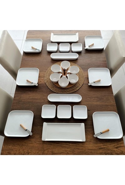 Bi Bu Evim 6 Kişilik 23 Parça Seramik Beyaz Kare Kahvaltı Takımı