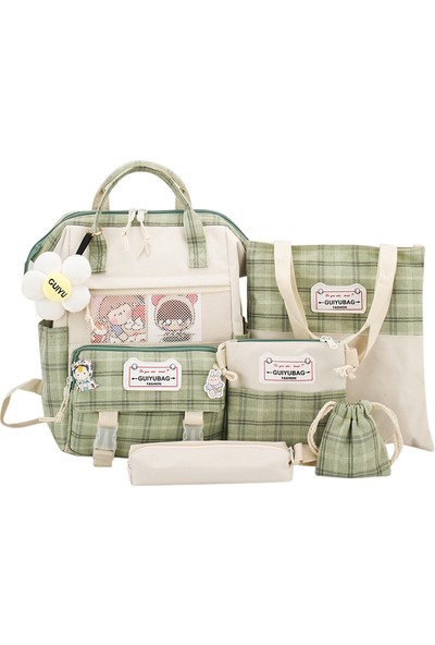 Guiyu Ilkokul Öğrencilerinin Okul Çantası 4 Parça Set Kadınlar Sırt Çantası Büyük Kapasiteli Seyahat Sırt Çantası(Aksesuarlar Dahil) (Yurt Dışından)