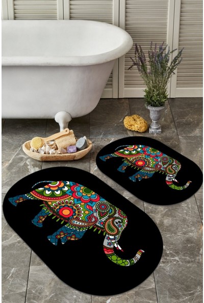 Phoenix Home Fil Desenli Banyo Paspası Ikili Dijital 50X60 60X100 cm Klozet Takımı Banyo-Ovall