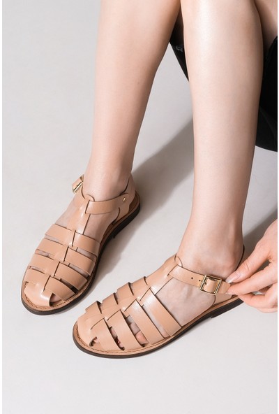 Kadın Hakiki Deri Eva Taban Kalın Bantlı Günlük Sandalet Bangin