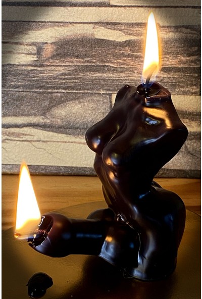 Fantastik Sanat Atölyesi Venüs - Siyah Renkli Çift Fitilli Venüs Vücut Bereket Mumu - Soya Wax - Çikolata Kokulu