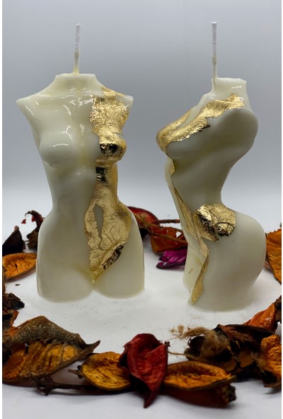 Fantastik Sanat Atölyesi Venüs - Lüks Seri - Görselle Birebir Estetikte, Altın Varaklı, Kokulu, Cilalı, Beyaz Kadın Mum