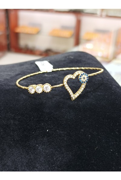 Firuze Gümüş Üç Taşlı Kalpli Nazar Boncuklu I Found You Gümüş Kadın Bileklik