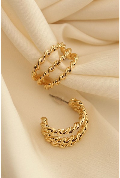 Clariss Altın Renk 3lü Birleşik Burgu Halka Küpe