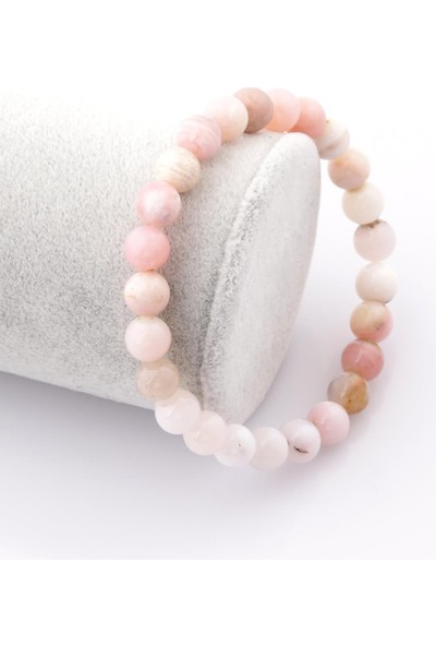 Alibaba Doğaltaş Pembe Opal Doğal Taş Bileklik 8 mm Küre Kesim