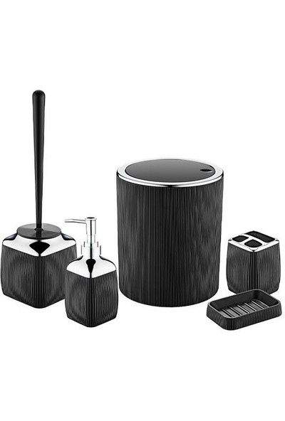 Sas Çöp Kovası Tuvalet Fırçası Sıvı Sabunluk Diş Fırçalık Katı Sabunluk 5 Parça Set 5 Litre ( Siyah 501 ) Sas Çöp Kovası Tuvalet Fırçası Sıvı Sabunluk Diş Fırçalık Katı Sabunluk 5 Parça Set 5 Litre ( Siyah 501 )