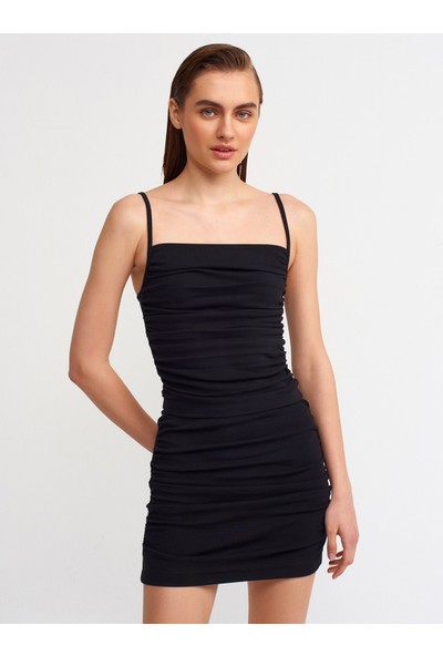 Dilvin 80302 Büzgülü Mini Etek-Siyah