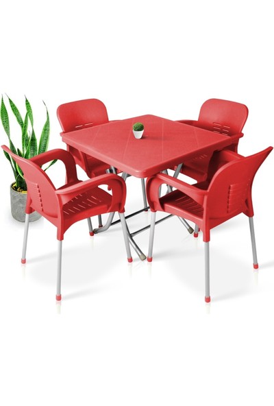 Romanoset Paris 80 x 80 cm Katlanır Bahçe ve Balkon Masa Takımı 4 Sandalyeli Kırmızı Romanoset Paris 80 x 80 cm Katlanır Bahçe ve Balkon Masa Takımı 4 Sandalyeli Kırmızı