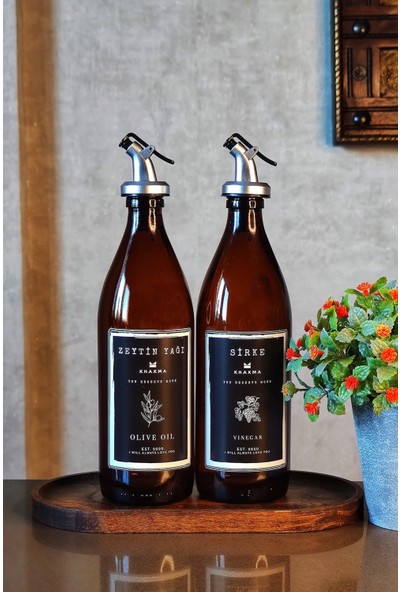 Khakma Amber 2'li 500 ml Zeytinyağı Sirke Şişesi Yağdanlık Yağlık 500U-SZ-SS 500U-SZ-SS