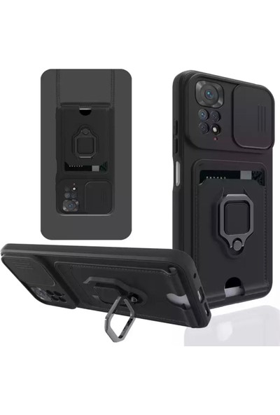 Xiaomi Redmi Note 11 Pro Kılıf Kamera Lens Sürgülü Korumalı Askılı Silikon Zırh Tank