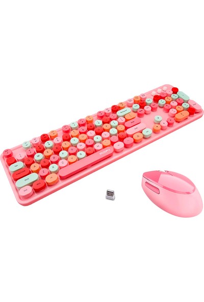 Ally Mofi Sweet 2.4g Retro Kablosuz Q Klavye Oyuncu Klavye ve Mouse Seti Ally Mofi Sweet 2.4g Retro Kablosuz Q Klavye Oyuncu Klavye ve Mouse Seti