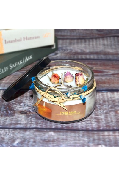 Trend Mum Aromaterapi Üzerlik Tohumu ve Zambak Kokulu Soya Mum , Hediyelik