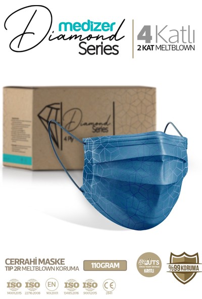 Diamond Serisi Desenli 4 Katlı Cerrahi Maske - Blue Shine Diamond Serisi Desenli 4 Katlı Cerrahi Maske - Blue Shine