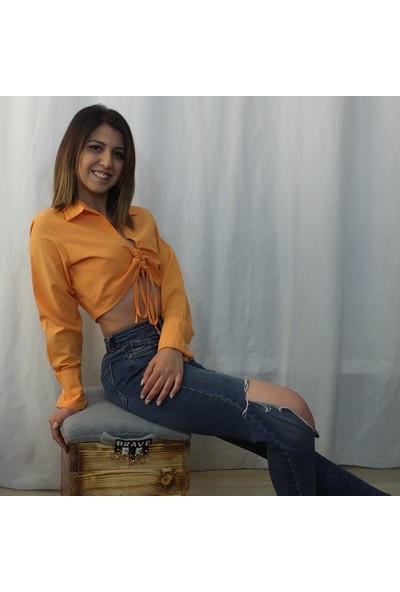 Moda Likya Kadın Uzun Kollu Büzgülü Crop Gömlek Moda Likya Kadın Uzun Kollu Büzgülü Crop Gömlek