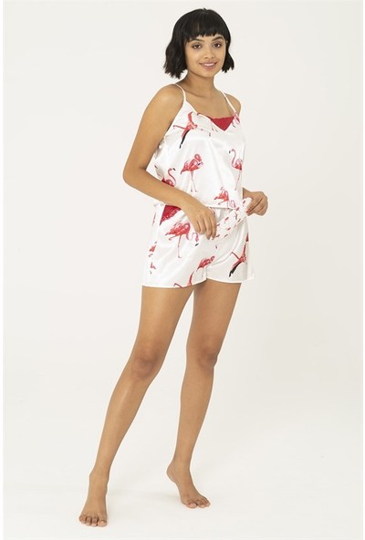 For You Moda Kadın Flamingo Saten Kısa Pijama Seti For You Moda Kadın Flamingo Saten Kısa Pijama Seti