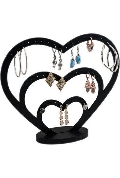 CK Tasarım Ahşap Kalpli Küpe Standı Düzenleyici Siyah 21 Çiftli Küpe Standı Düzenleyici