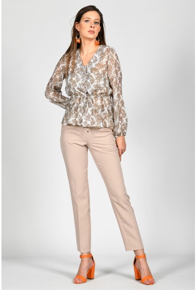 L2 Bej Çiçek Baskılı Bluz 2B59