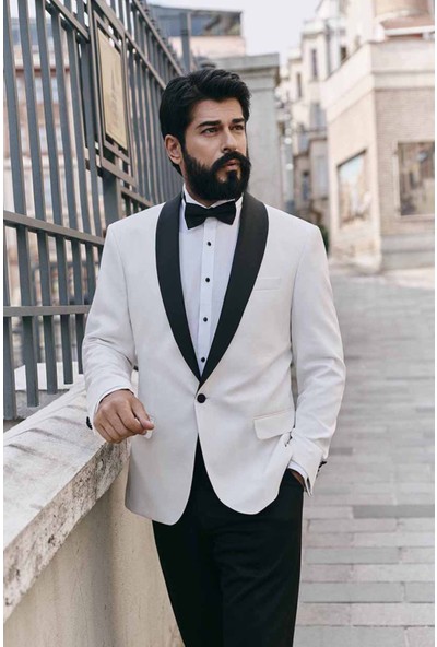 ALTINYILDIZ CLASSICS Erkek Beyaz-Siyah Slim Fit Dar Kesim Şal Yaka Desenli Klasik Smokin Takım ALTINYILDIZ CLASSICS Erkek Beyaz-Siyah Slim Fit Dar Kesim Şal Yaka Desenli Klasik Smokin Takım