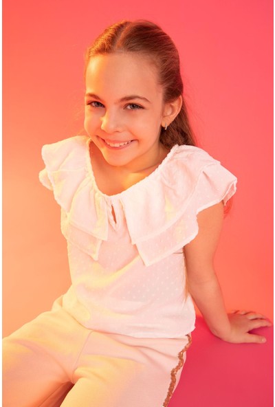 DeFacto Kız Çocuk Crop Kolsuz Vual Kısa Kollu Bluz X7786A622SM