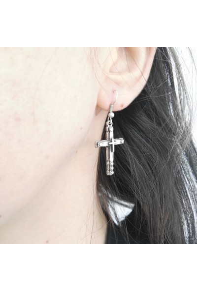 Peri Takı Otantik Gümüş Kaplama Küpe, Büyük Küçük Haç Peri Takı Otantik Gümüş Kaplama Küpe, Büyük Küçük Haç