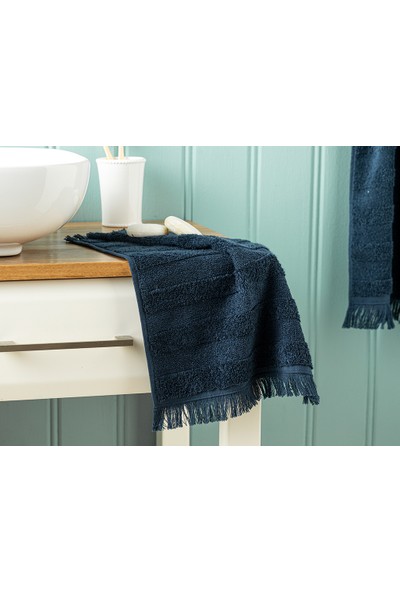 English Home Adorn Pamuklu Püsküllü El Havlusu 30 x 40 cm Lacivert