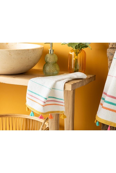 English Home Colorful Striped Pamuklu Püsküllü El Havlusu 30 x 40 cm Beyaz English Home Colorful Striped Pamuklu Püsküllü El Havlusu 30 x 40 cm Beyaz