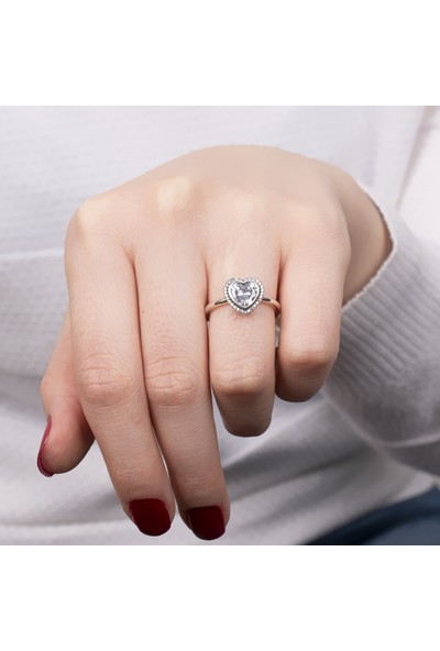 Nur Silver Pandora Işıltılı Kalp Yüzük