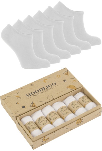 Moodligo Kadın 6'lı Premium Bambu Sneaker Çorap - Beyaz - Kutulu Moodligo Kadın 6'lı Premium Bambu Sneaker Çorap - Beyaz - Kutulu