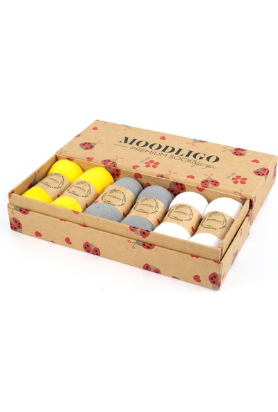 Moodligo Kadın 6'lı Premium Bambu Patik Çorap - 2 Gri 2 Beyaz 2 Sarı - Kutulu Moodligo Kadın 6'lı Premium Bambu Patik Çorap - 2 Gri 2 Beyaz 2 Sarı - Kutulu