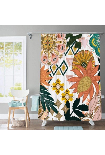 Yilegou Boho Çiçekli Duş Perdesi, Polyester Kumaş Baskılı Kancalı Banyo Perdesi Seti (Yurt Dışından)
