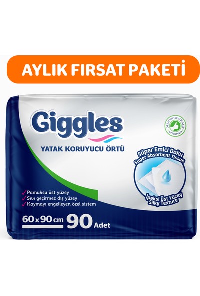 Giggles 60 x 90 cm Yatak Koruyucu Örtü 30'lu 3 Paket 90 Adet Giggles 60 x 90 cm Yatak Koruyucu Örtü 30'lu 3 Paket 90 Adet