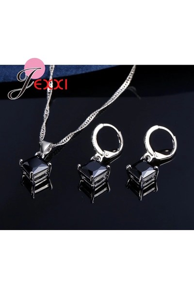 Ci&Or Geometrik Damla Elmas Kristal Taşlı Gümüş Kolye Küpe Set Ci&Or Geometrik Damla Elmas Kristal Taşlı Gümüş Kolye Küpe Set